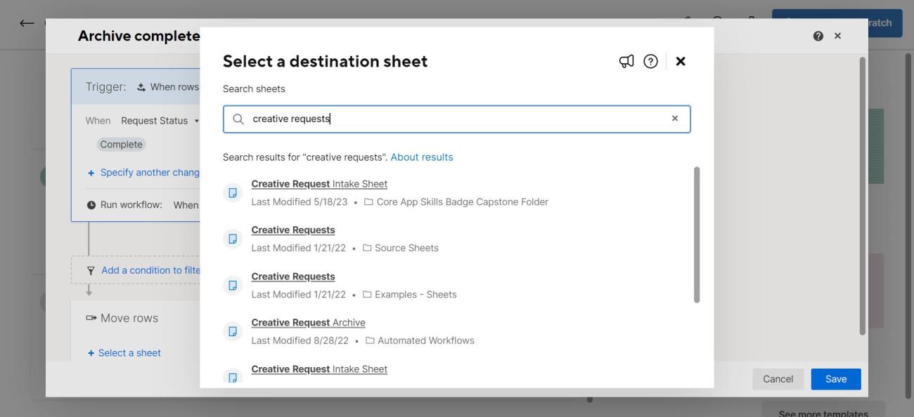 Sheet Picker Update for Move/Copy Row Automations | Smartsheet